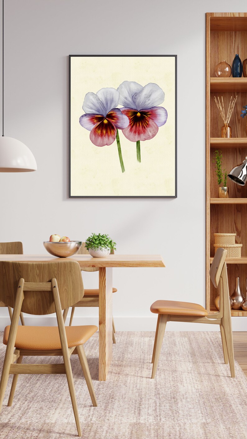 Pansies Summer Flower Poster, Watercolor Flower Botanical Poster ...