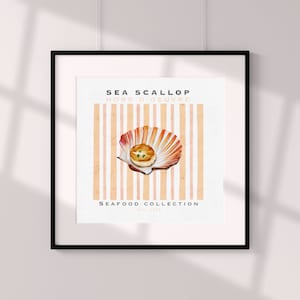 Scallop Art Print for a Modern Kitchen | Seafood & Shellfish Poster ...