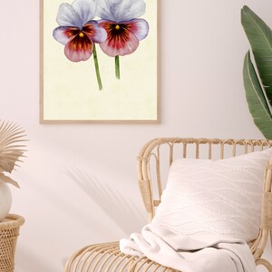 Pansies Summer Flower Poster, Watercolor Flower Botanical Poster ...
