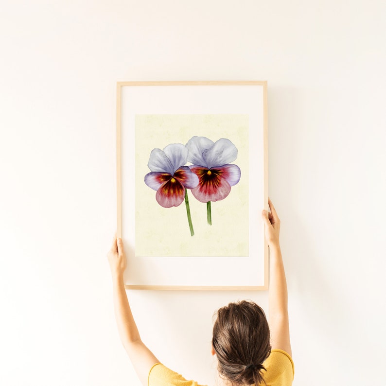 Pansies Summer Flower Poster, Watercolor Flower Botanical Poster ...