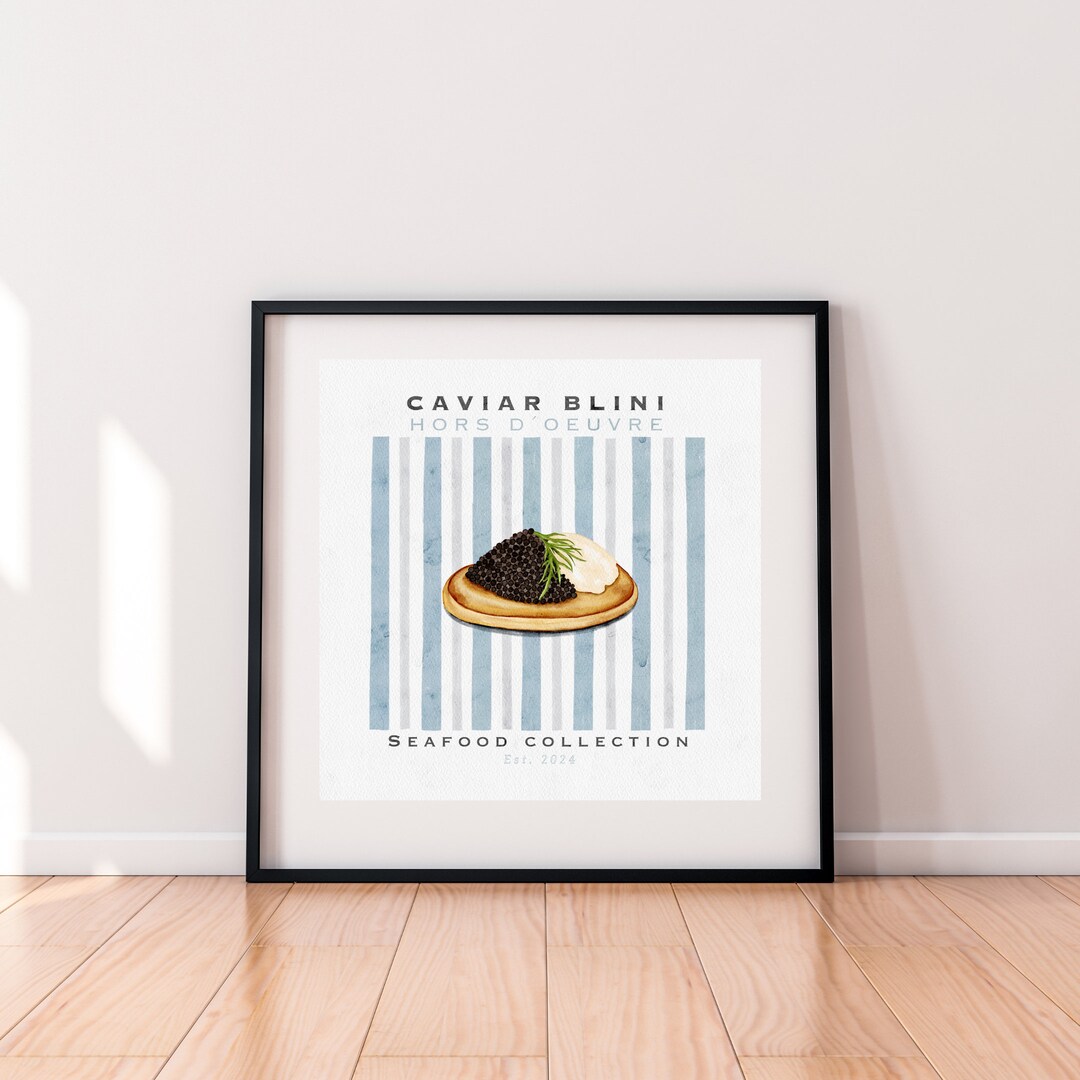 Caviar Blini Art Print for Modern Kitchen Decor | Seafood Poster ...