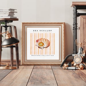 Scallop Art Print for a Modern Kitchen | Seafood & Shellfish Poster ...