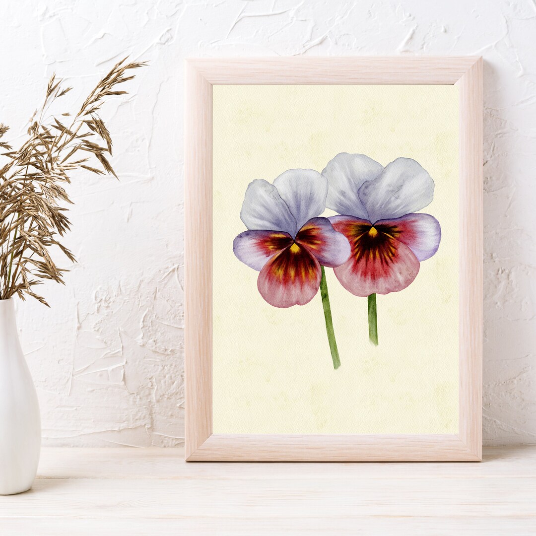 Pansies Summer Flower Poster, Watercolor Flower Botanical Poster ...