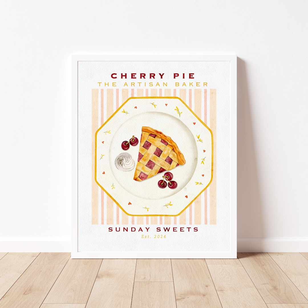 Charming Bakery Cherry Pie Poster, Old-fashioned Grandma Kitchen Print ...
