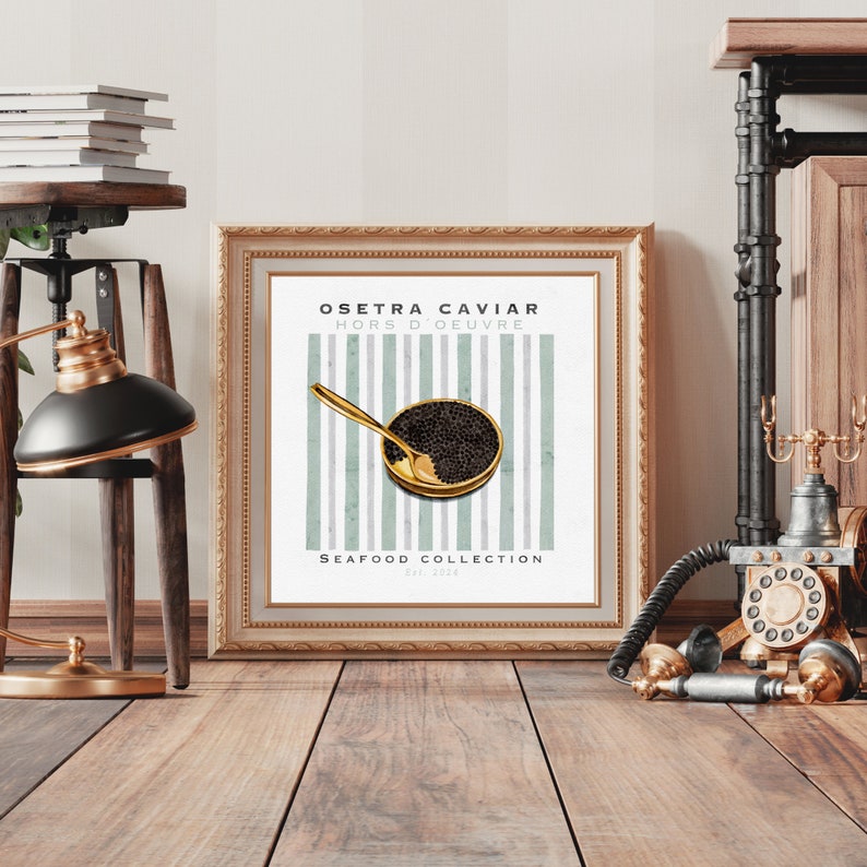 Caviar Art Print for Modern Kitchen Decor Seafood Poster Luxury Dining ...