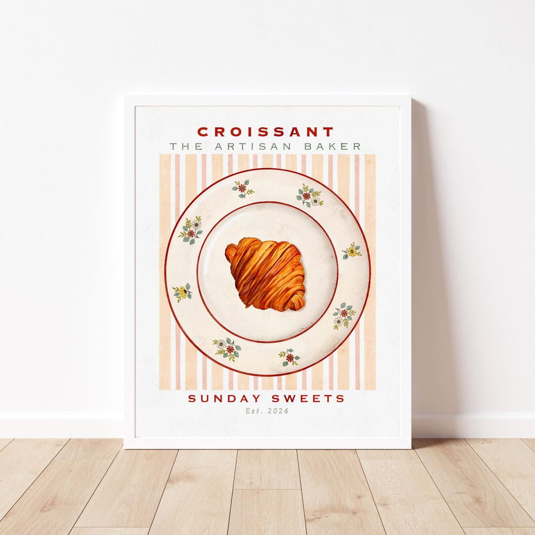French Croissant Poster, Old-fashioned Grandma Patisserie Print ...