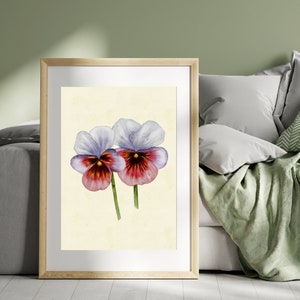 Pansies Summer Flower Poster, Watercolor Flower Botanical Poster ...