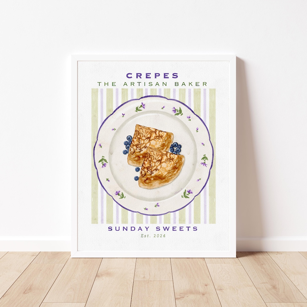 French Breakfast Crepes Poster, Pancakes Wall Art, Old-fashioned ...