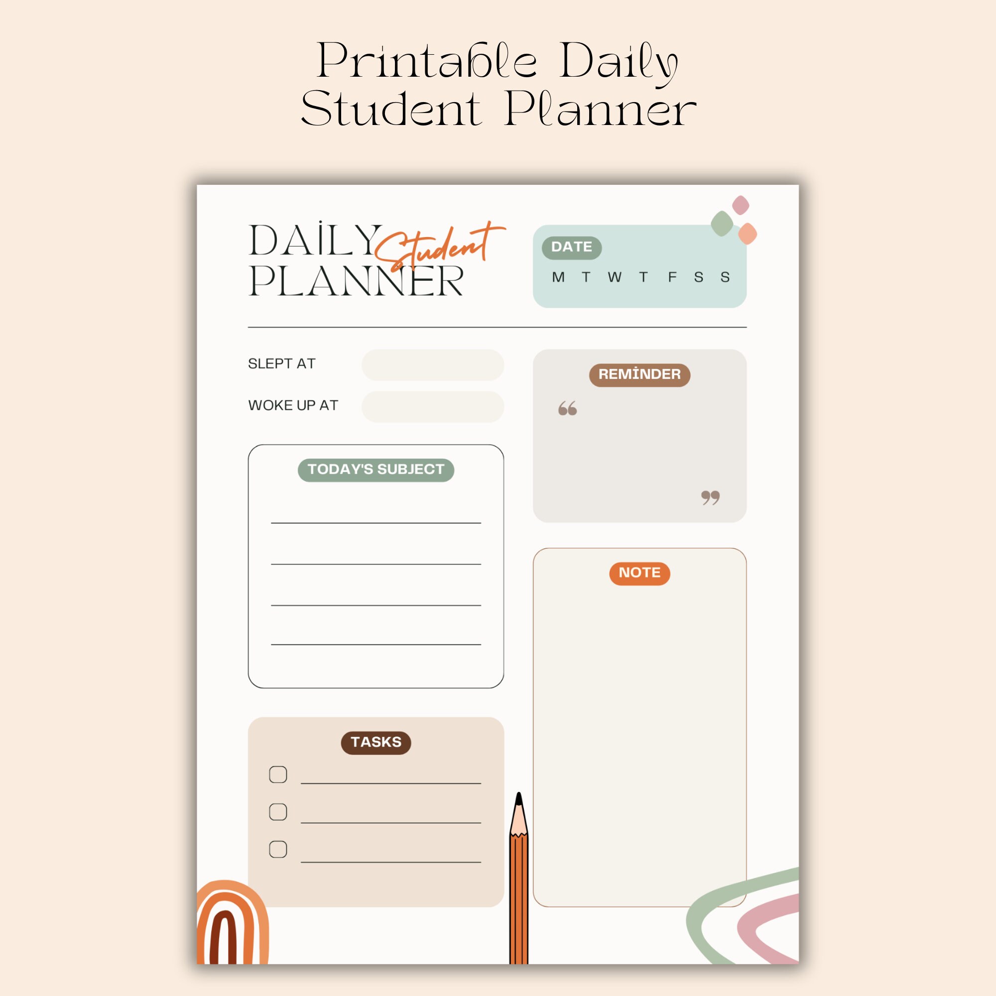 For Student Daily Planner Daily Student Planner Printable Student ...