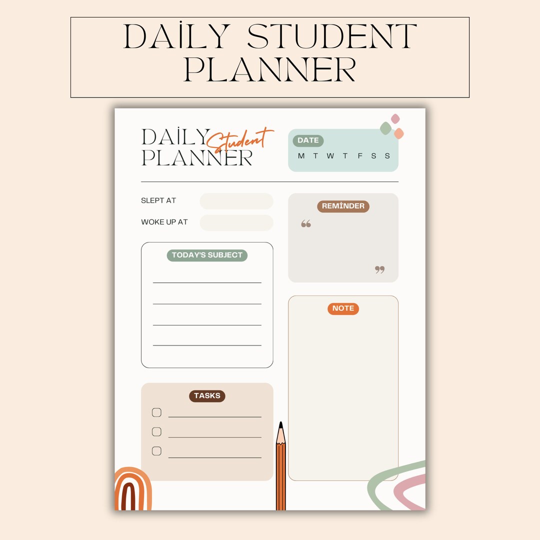 For Student Daily Planner Daily Student Planner Printable Student ...