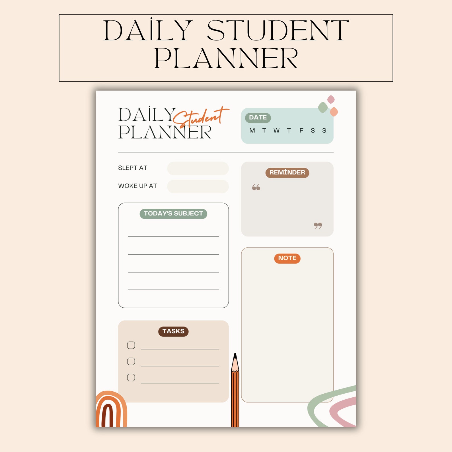 For Student Daily Planner Daily Student Planner Printable Student ...