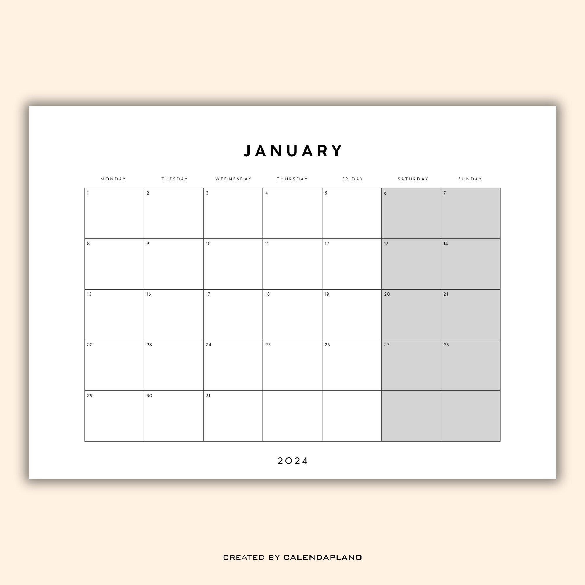 2024 Calendar Printable Calendar 2024 Minimalist Design 2024 Calendar ...
