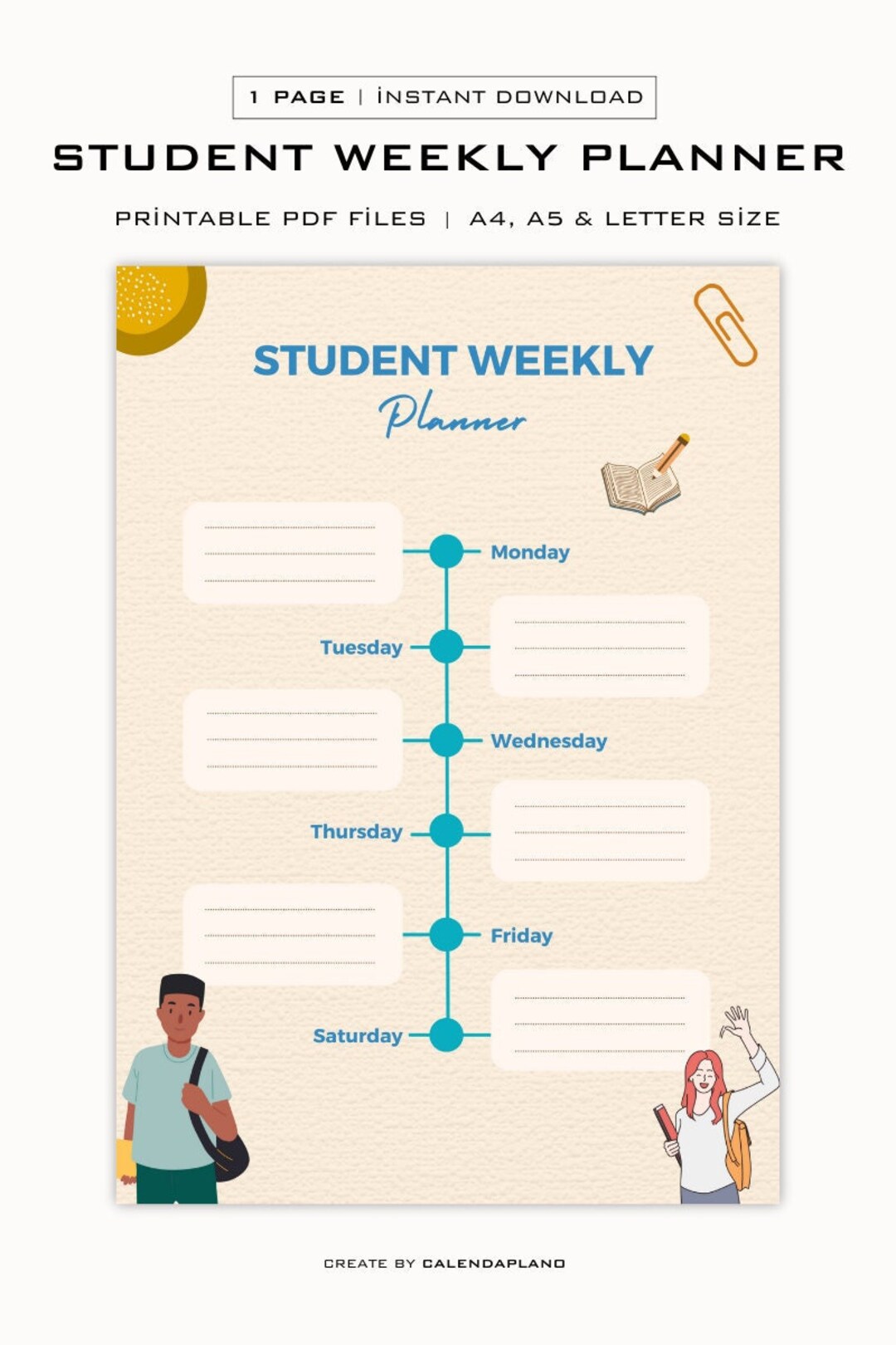 Printable Weekly Student Planner Student Planner Student Weekly Planner ...