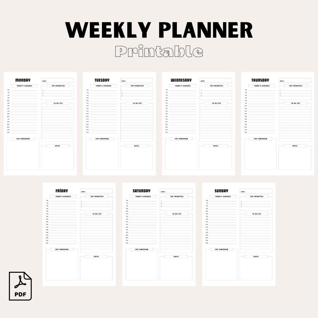 Weekly Planner All Days of the Week Planner Printable Weekly Planner ...