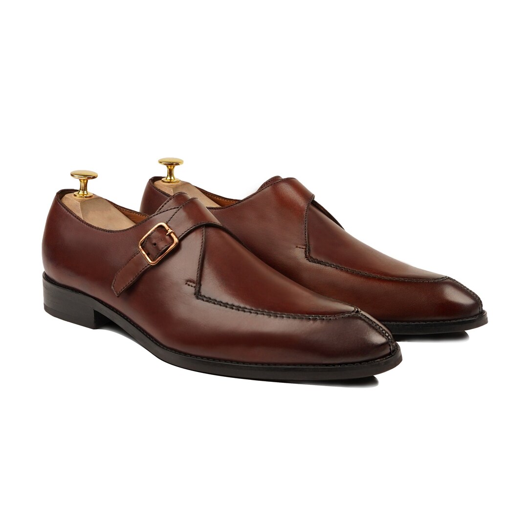 Brown Single Monkstrap With Split Toe Handmade Leather Shoes Mens Pure ...