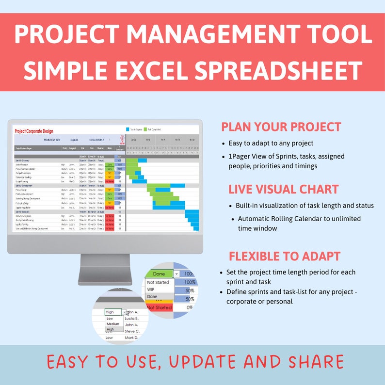 Simple Project Plan - Excel Template - Etsy