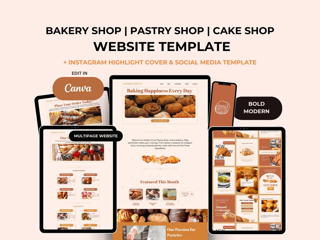 Bakery Shop Website Template Canva. Cake Shop Website Canva Template ...