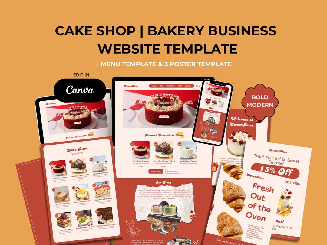 Bakery Shop Canva Website Template. Modern Cake Shop Website Template ...