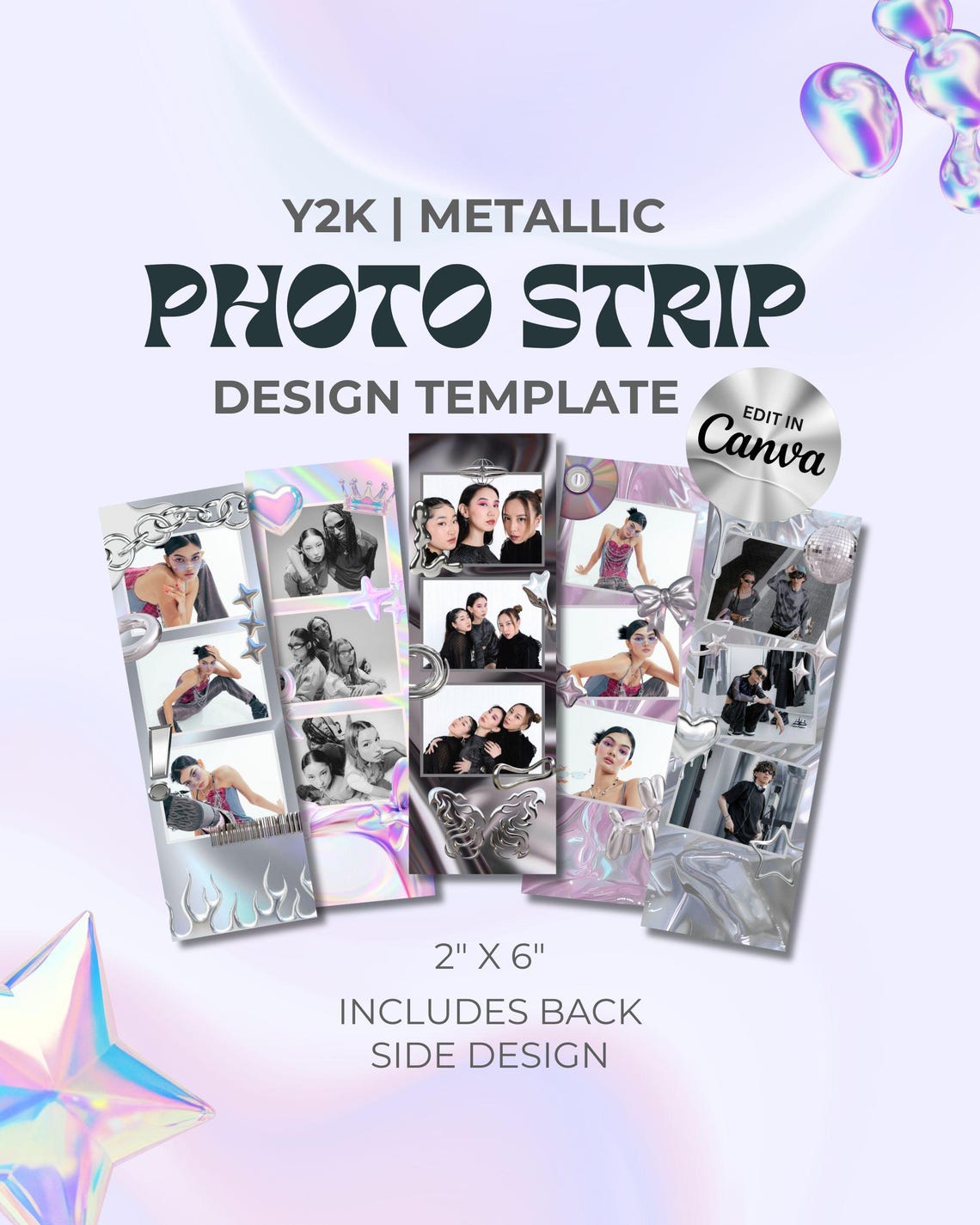 Y2K Chrome Photo Booth Template, Metallic Photo Strip Canva Design ...