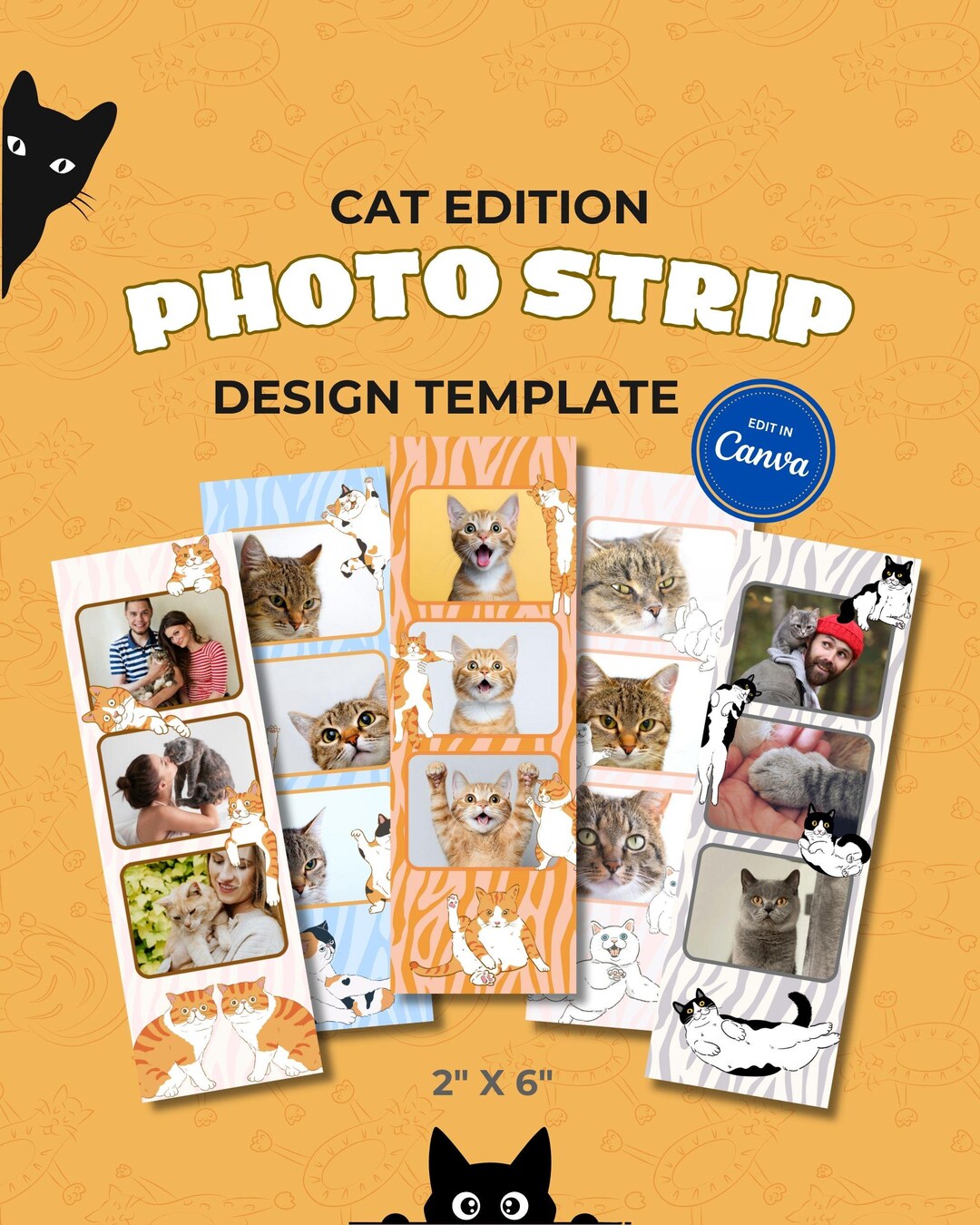 Cat Photo Strip Template, Photobooth Cat Lovers Editable in Canva - Etsy
