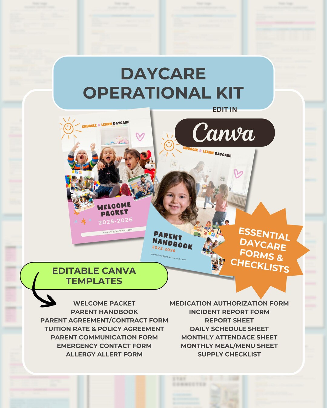 Editable Daycare Forms Kit, Canva Templates Preschool & Childcare ...