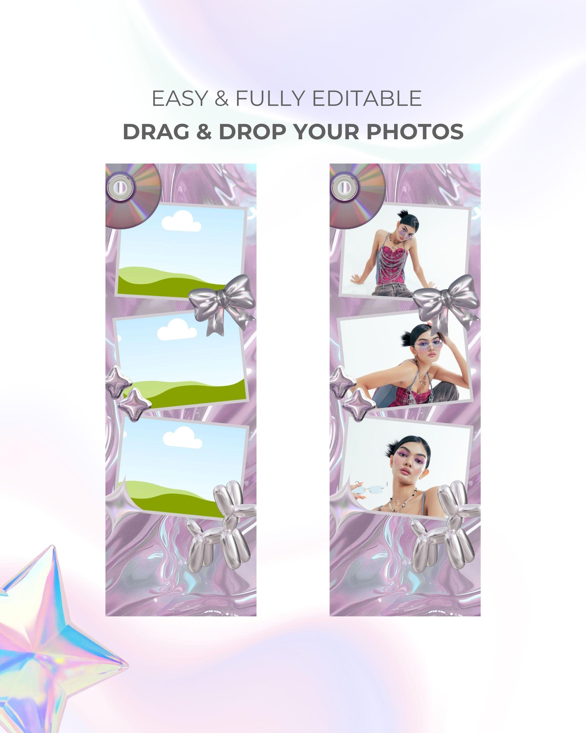 Y2K Chrome Photo Booth Template, Metallic Photo Strip Canva Design ...