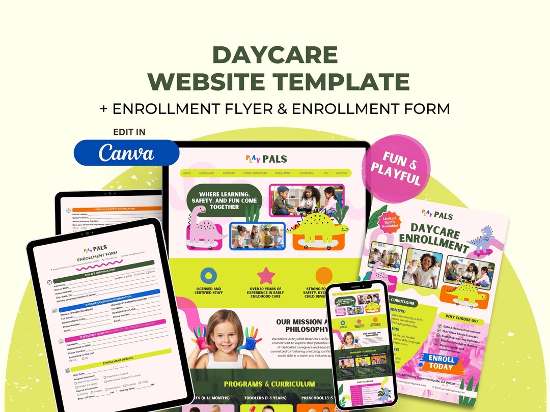 Daycare Center Canva One Page Website Template. Playful Preschool Site ...