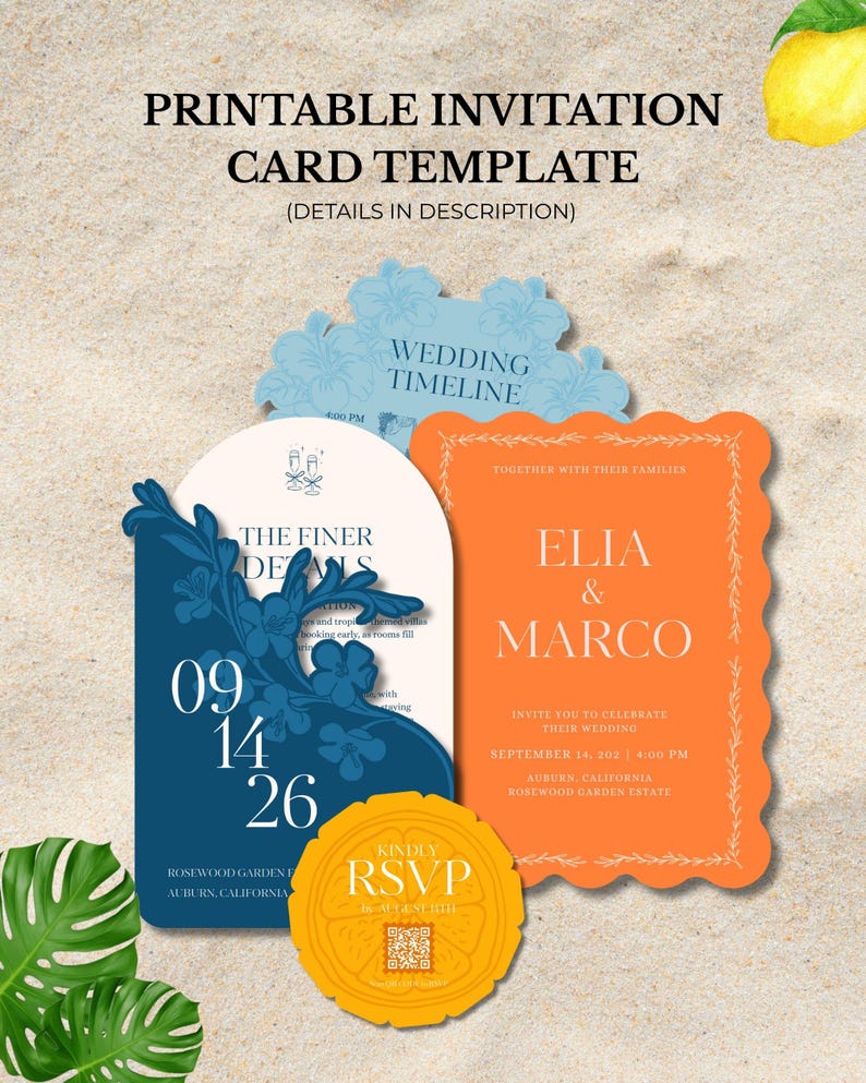 Mediterranean Wedding Invitation Template, Italian Style Wedding ...