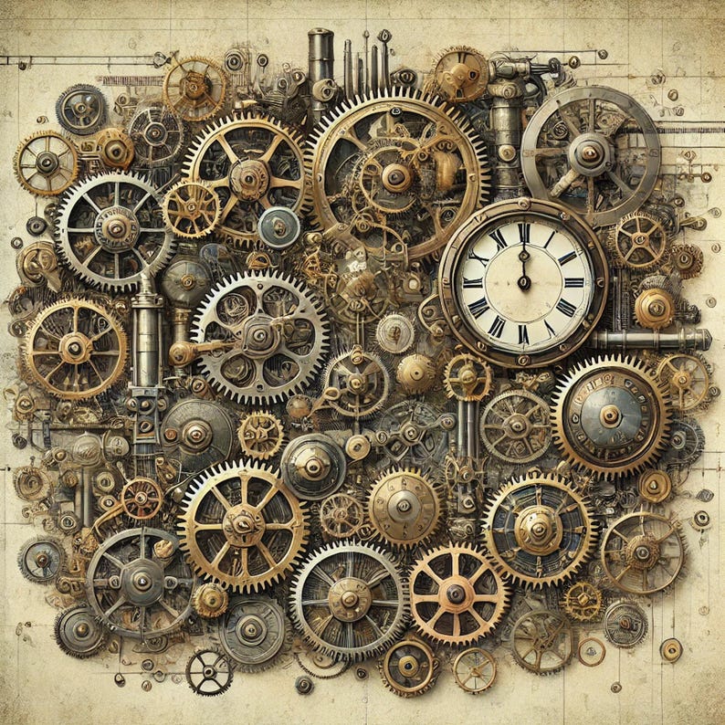 Steampunk Gearwork & Clockwork Mechanism Intricate Digital Art Download ...