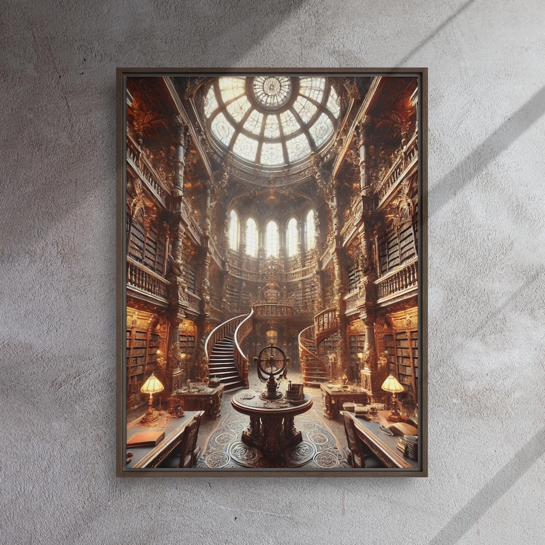 Grand Victorian Library Luxurious Framed Canvas Art Timeless Elegance ...