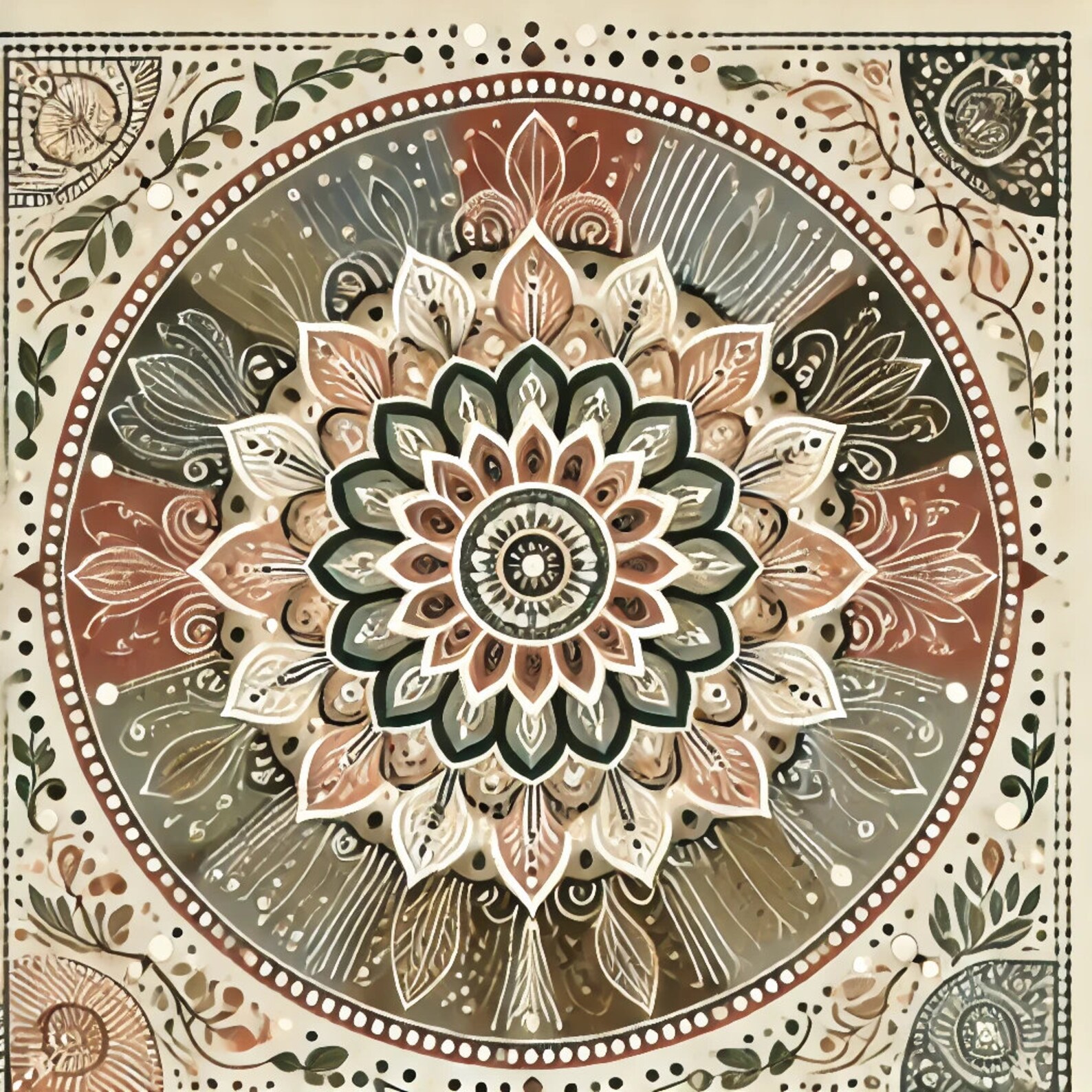 Intricate Bohemian Mandala Art Print Earthy Tones Digital Download - Etsy