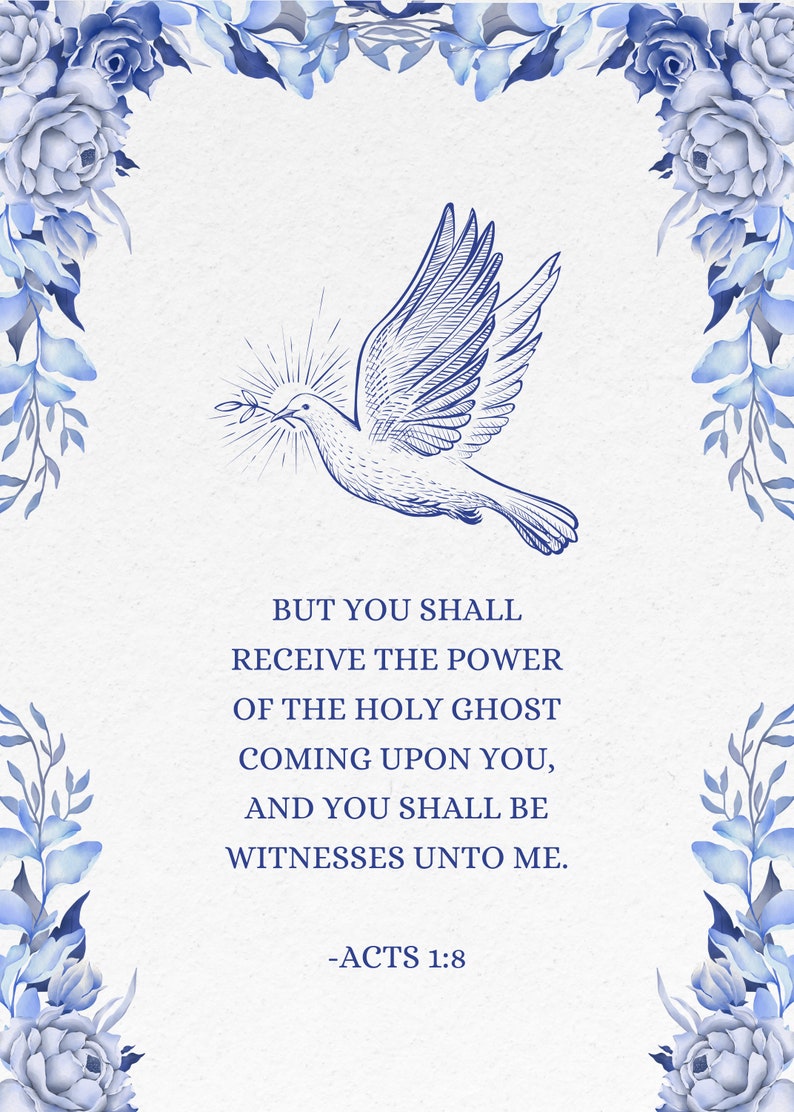 Confirmation Invitation Girls Blue Floral Marian Catholic Christian ...