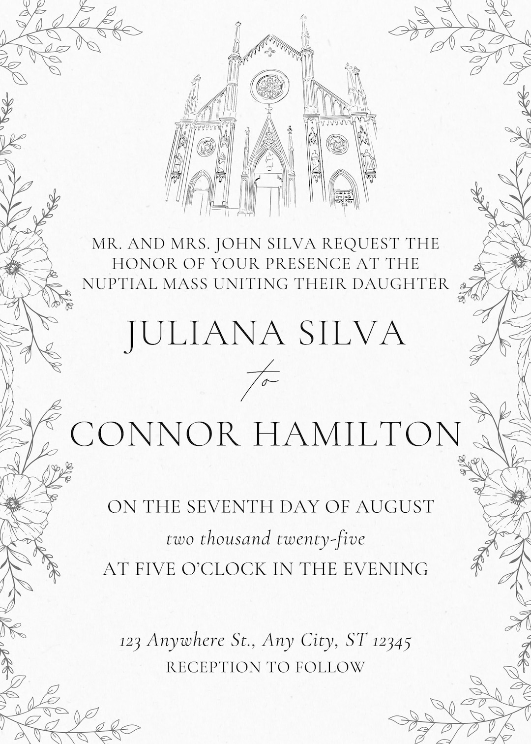 Marian Floral Catholic Wedding Invitation Template Religious Wedding ...