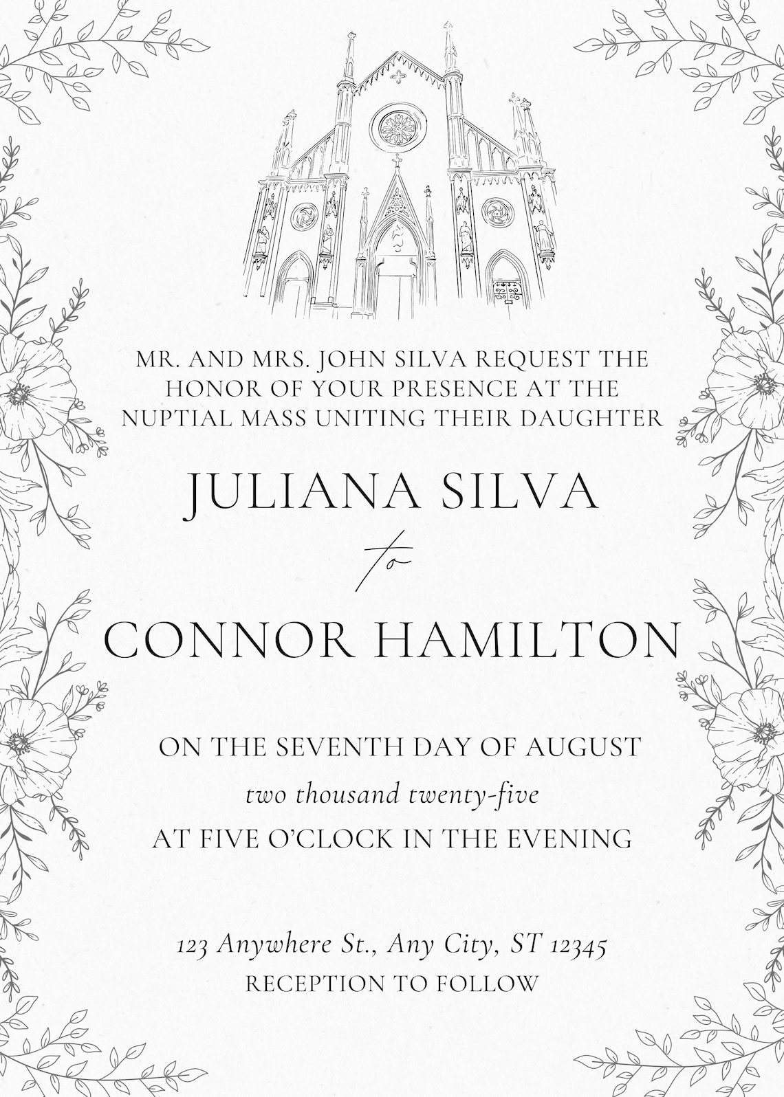 Marian Floral Catholic Wedding Invitation Template Religious Wedding ...