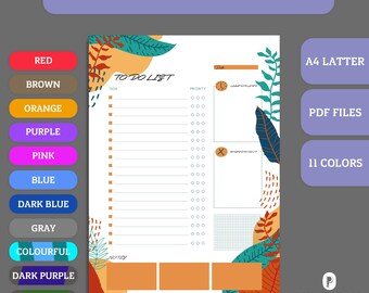 Printable to Do List Daily, Weekly To-do Pdf Planner Checklist A4 and ...