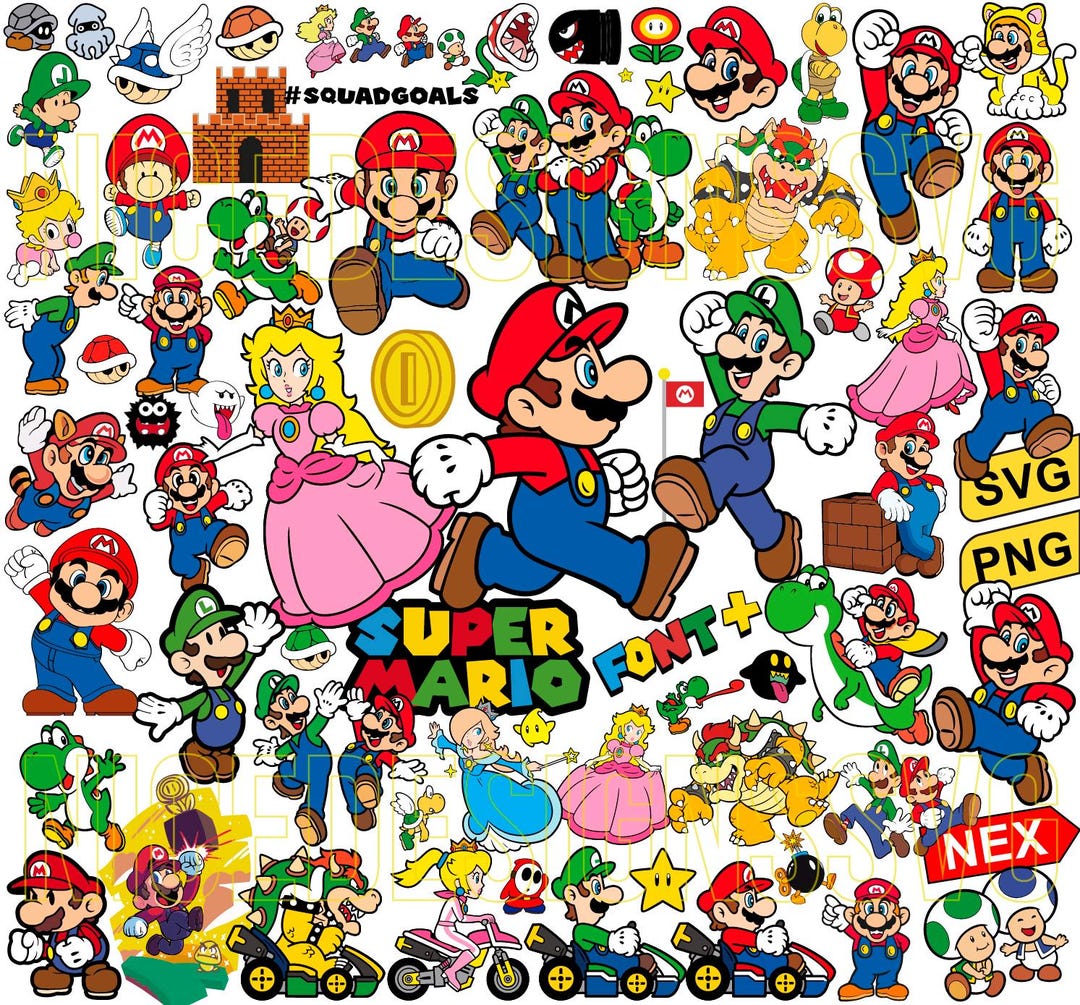 Mario Svg, Mario Family Svg, Classic Arcade Hero Svg, Mushroom Kingdom ...