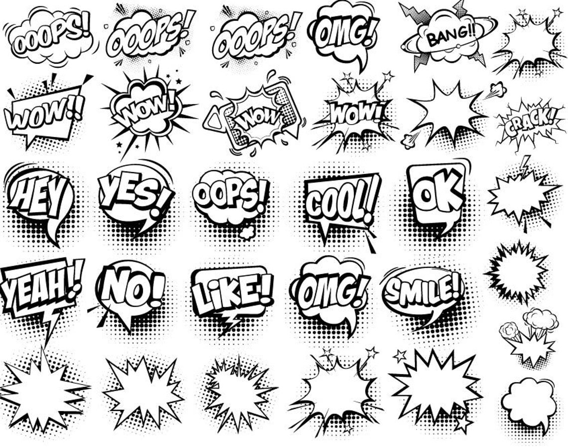 Comic Book Svg, Comic Book Svg Bundle, Superhero Speech Bubble, Cartoon ...