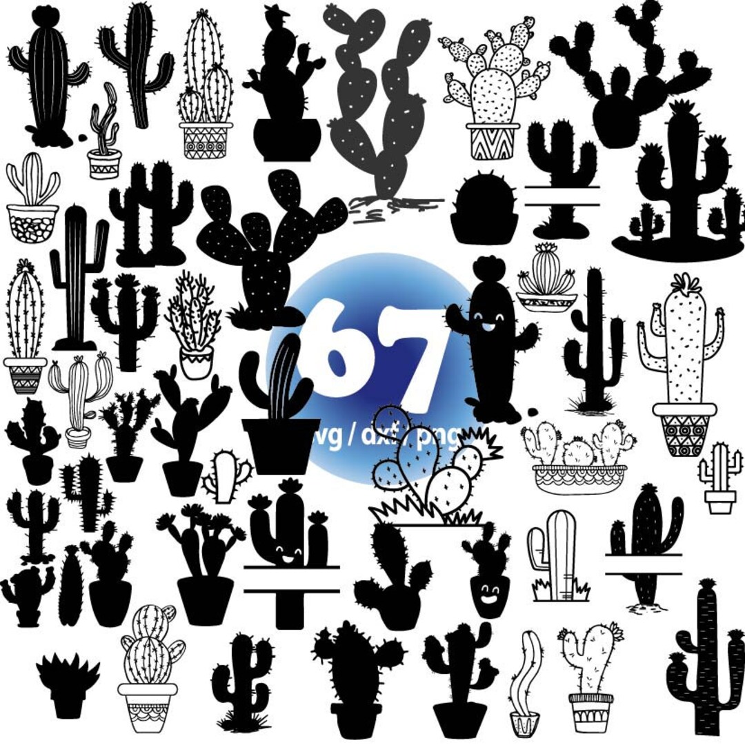 Cactus Svg Bundle, Desert Botanical Clipart, Cactus Vector, Cactus ...