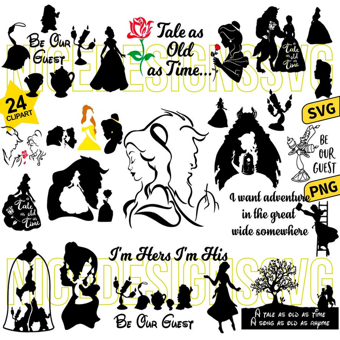 Princess Silhouette Clipart Svg Png Bundle, Tale as Old as Time Svg ...