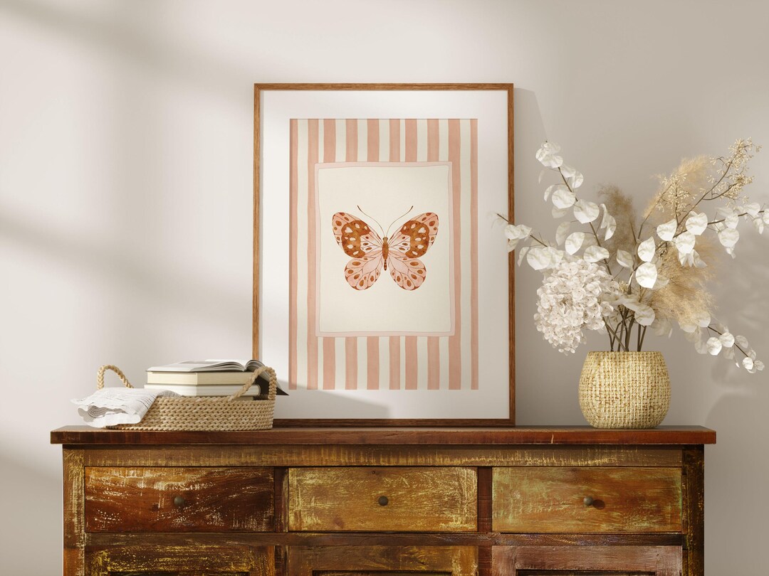 Pink Stripe Butterfly Printable | Vintage Art Print | Digital Download ...