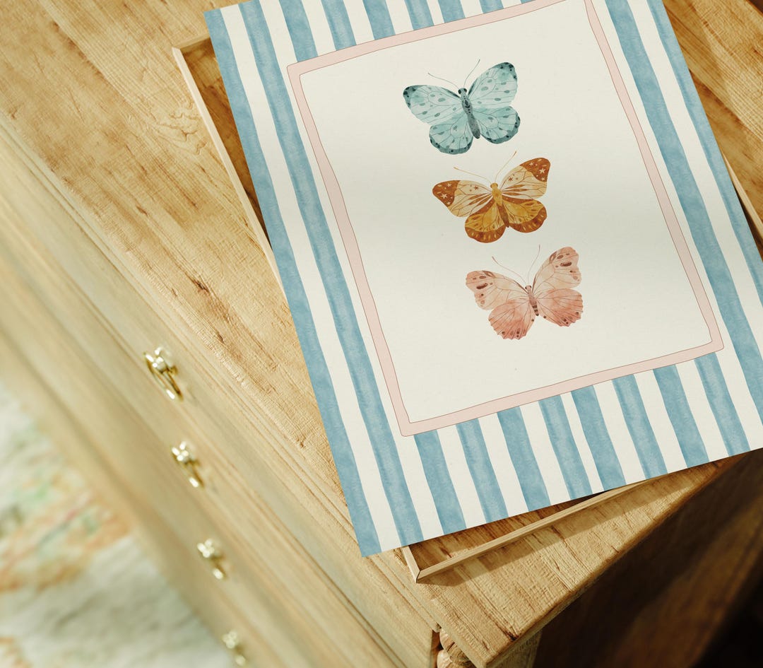 Blue Stripe Butterfly Printable | Vintage Art Print | Digital Download ...