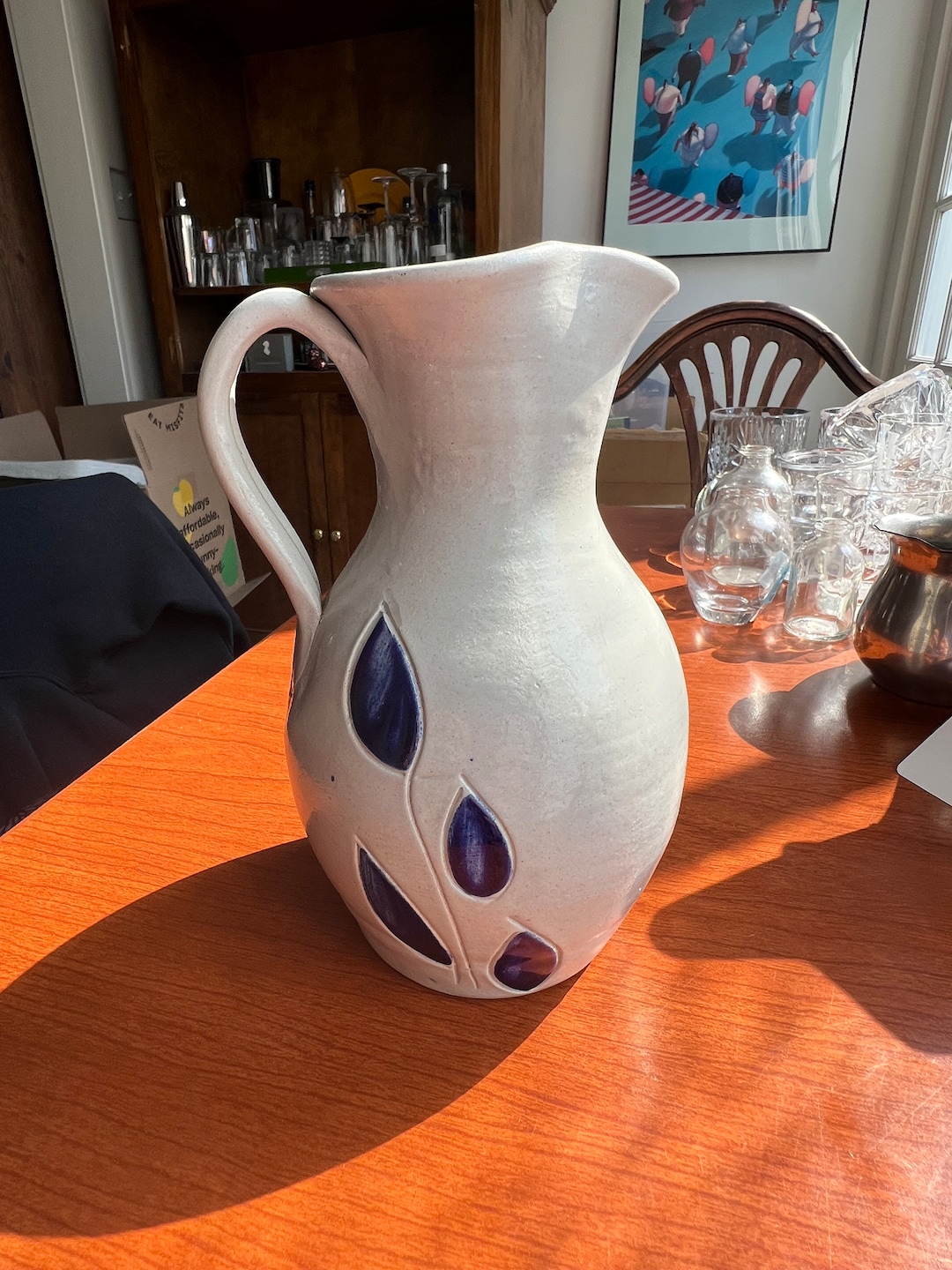 Williamsburg (VA) Pottery Pitcher, Salt-glazed With Cobalt Leaves - Etsy