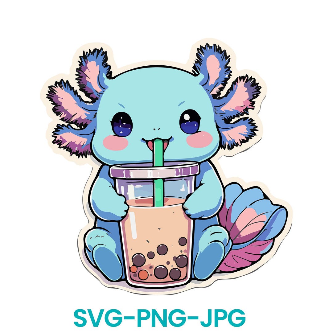 Cute Kawaii Blue Axolotl SVG PNG Funny Axolotl Bubble Boba Tea Anime ...