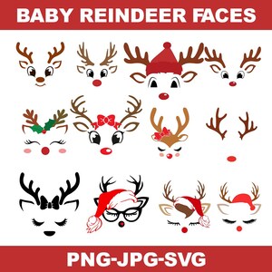 Christmas Reindeer Faces SVG Bundle, Girl Reindeer SVG, Boy Reindeer ...