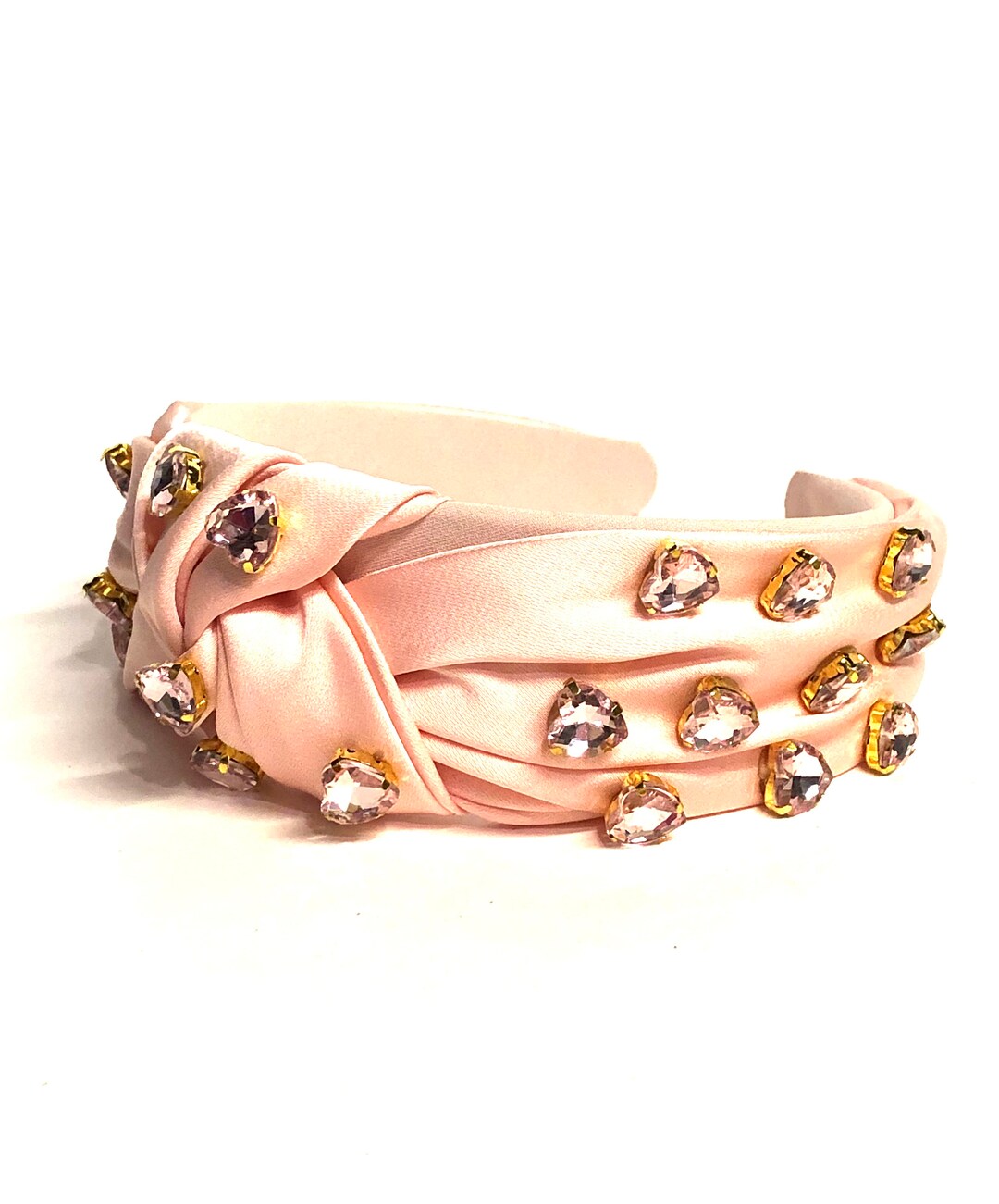 Peach Satin Knotted Headbands/embellished Knotted Headbands/rhinestone ...