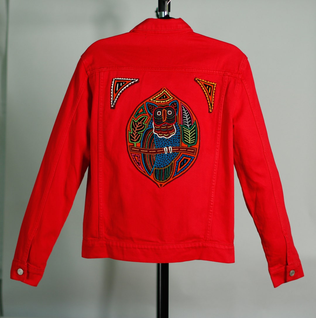 Large Upcycled Denim Red Jean Jacket, Denim Jacket, Jean Jackets, Jean ...