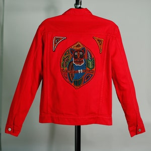 Large Upcycled Denim Red Jean Jacket, Denim Jacket, Jean Jackets, Jean ...