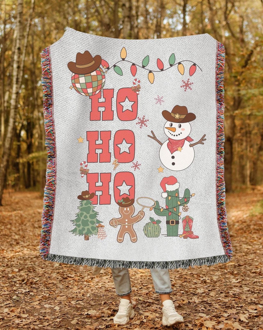 Western Christmas Woven Blanket Cozy Holiday Home Decor Rustic ...