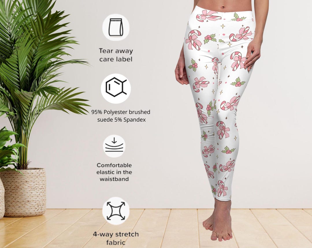 Christmas Coquette Pink Candy Cane Leggings, Women's Leggings ...