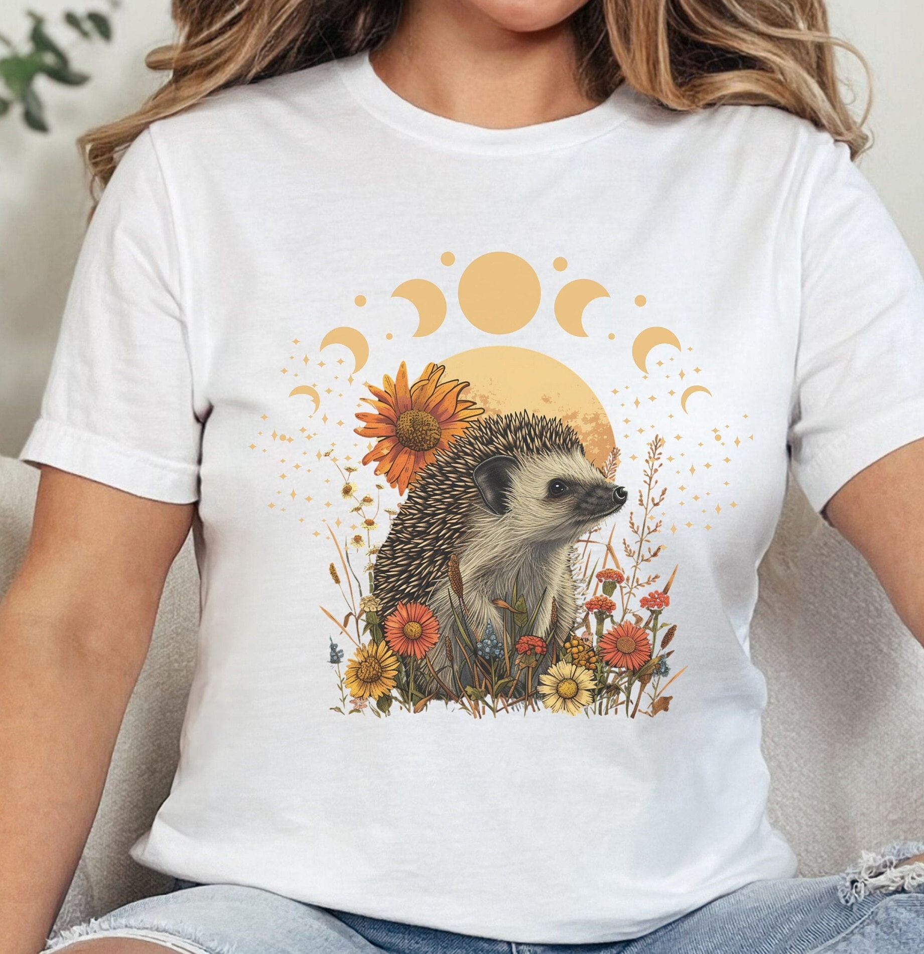 Cute Cottagecore Outfit Hedgehog Shirt Hedgehog in Nature Shirt Moon ...